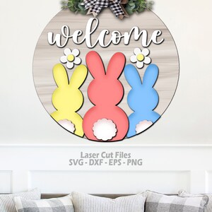 Easter Door Hanger SVG - Bunny Welcome Sign SVG - Laser Cut Files ...
