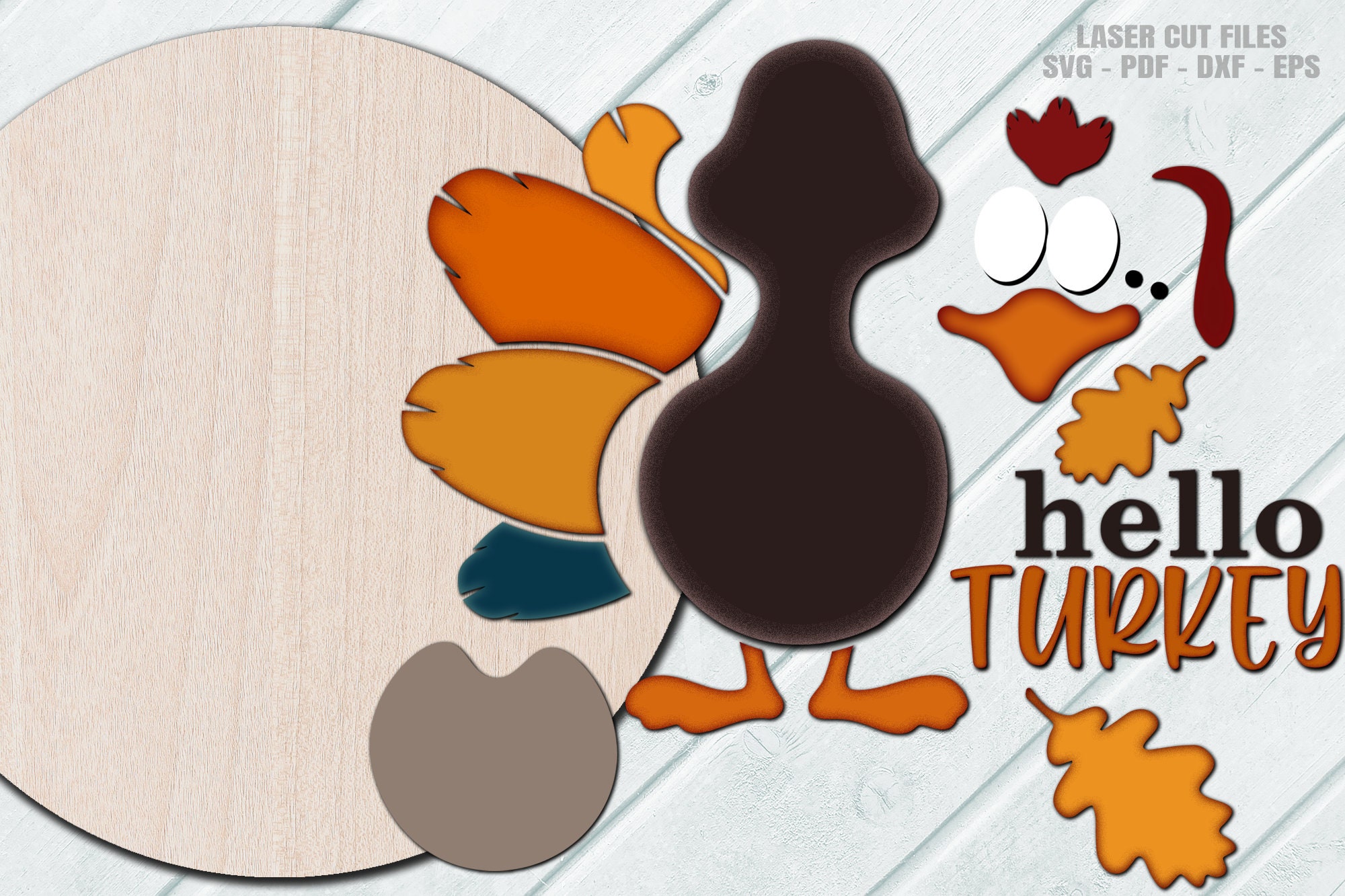 Hello Turkey Door Hanger SVG Laser Cut Files, Fall Thanksgiving Welcome ...