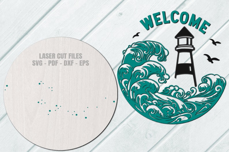 Lighthouse Door Hanger SVG Laser Cut Files: Coastal Welcome Sign SVG ...