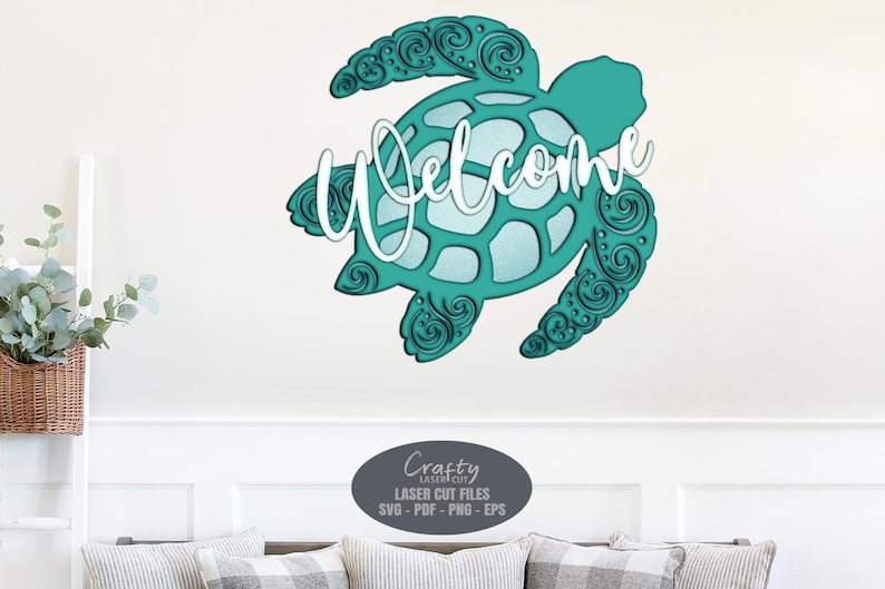 Sea Turtle Door Hanger SVG Laser Cut Files: Beach Welcome Sign SVG ...