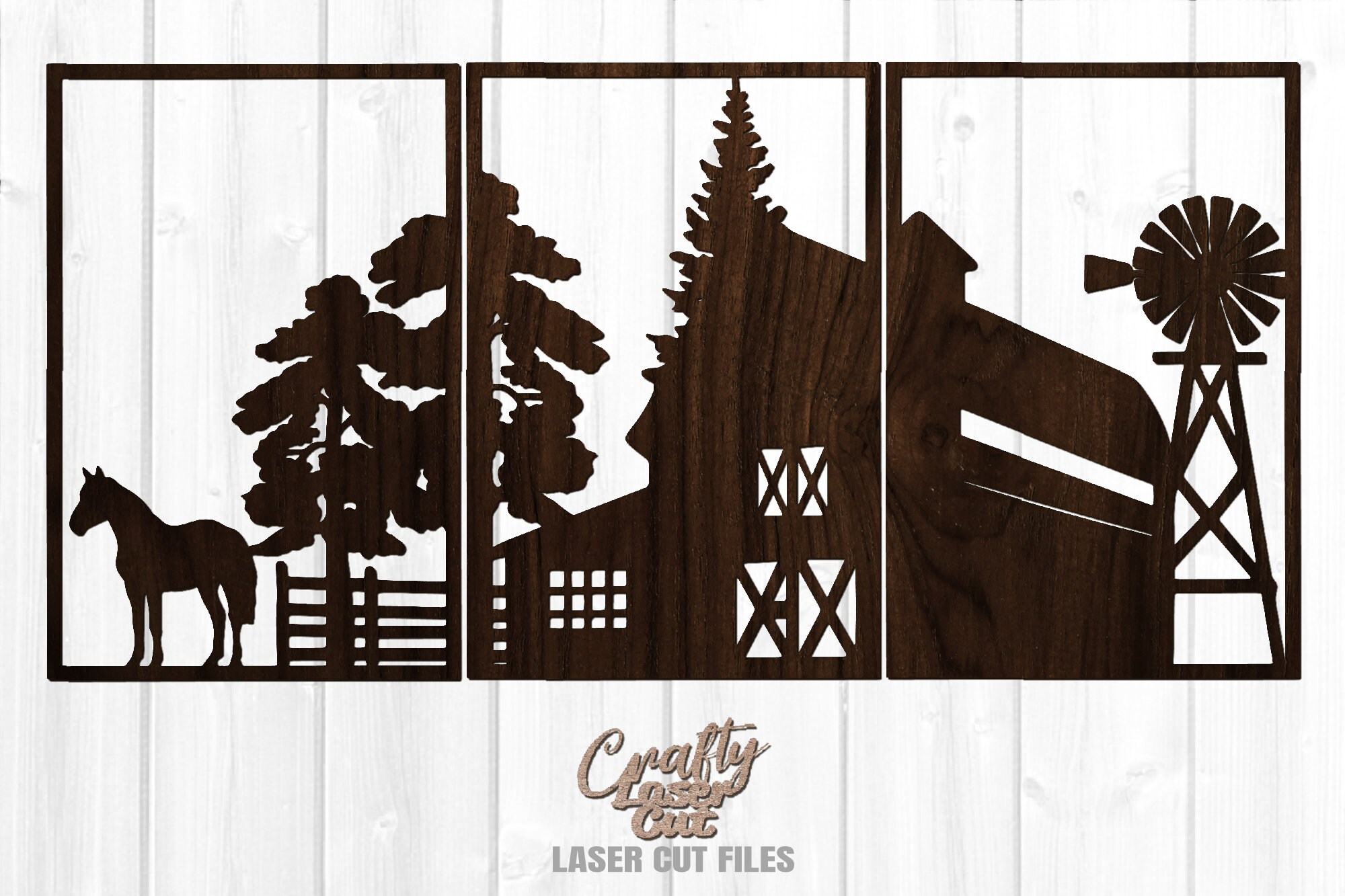 3 Piece Farmhouse Scene SVG Bundle Glowforge Files Laser - Etsy