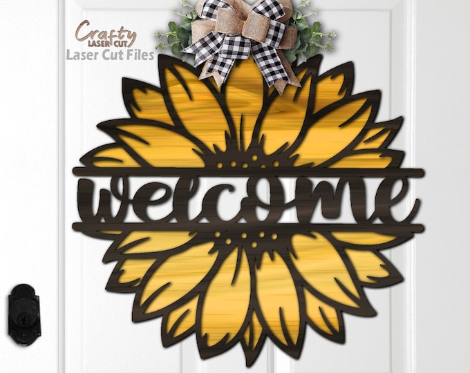 Sunflower Welcome Sign SVG: Sunflower Door Hanger Laser Cut Files ...