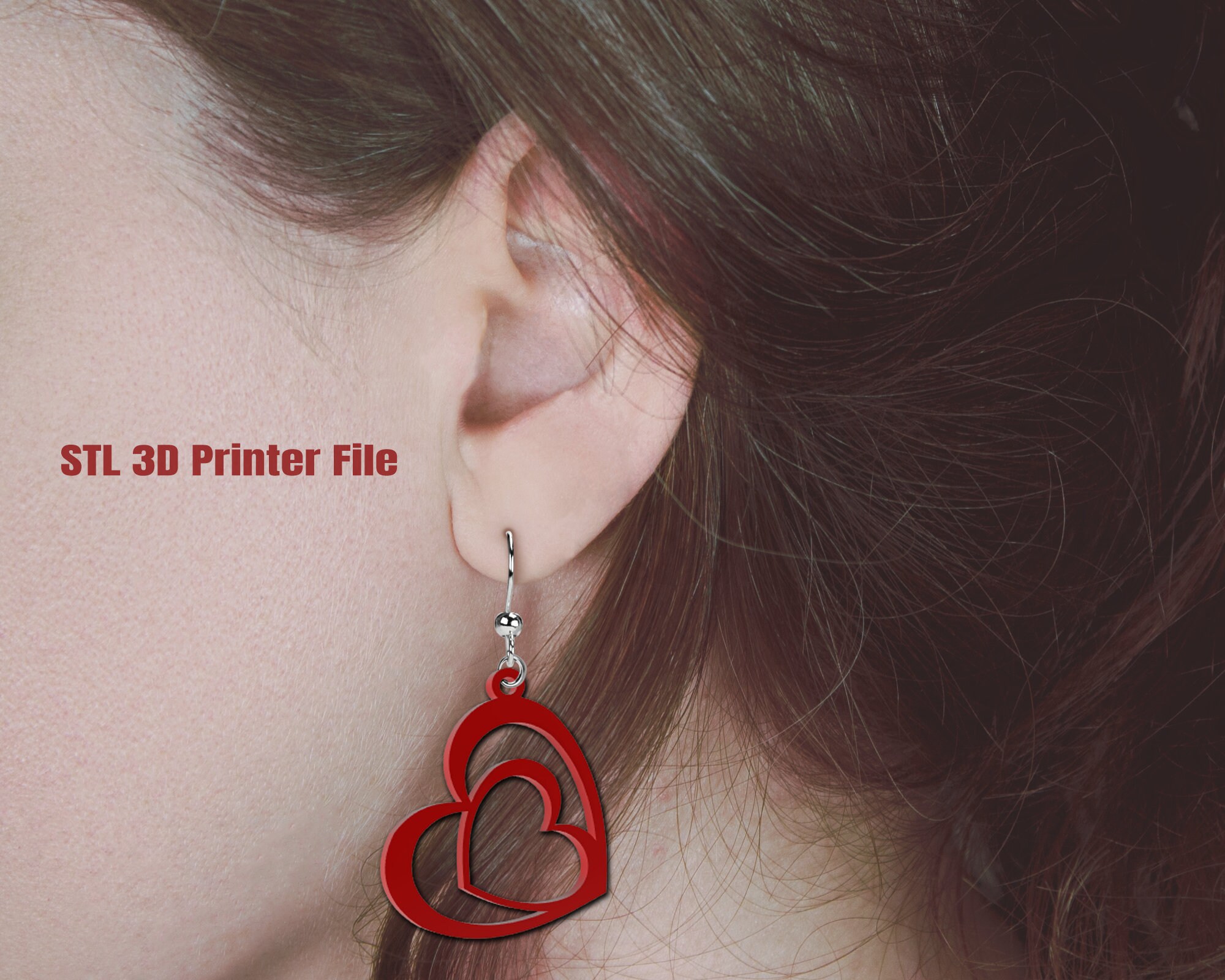 Double Heart Earring STL File: 3D Printer Valentine Design (digital ...