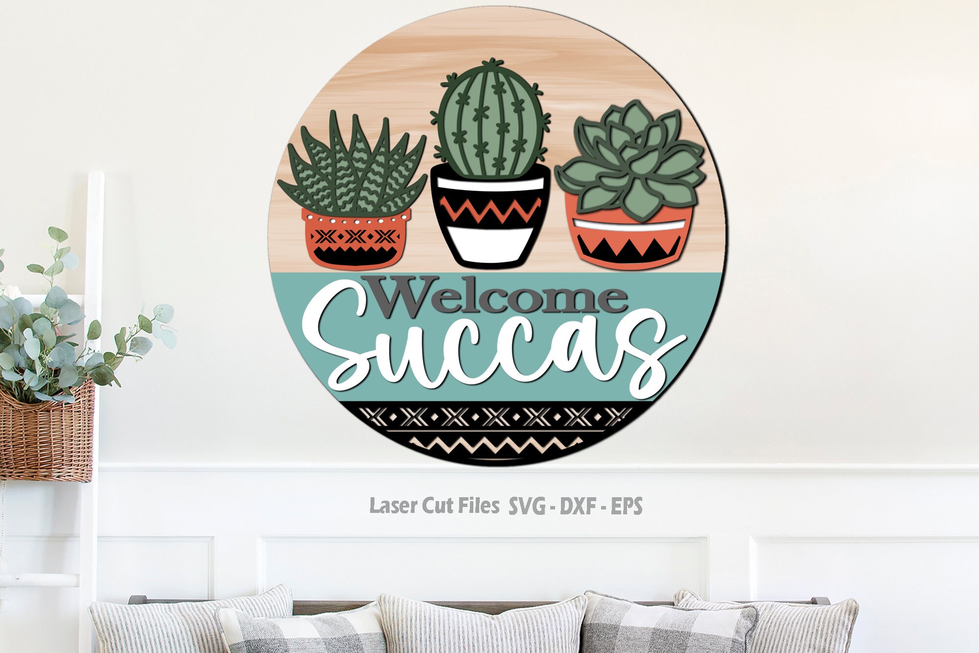 Welcome Succas Door Hanger SVG Laser Cut Files: Cactus, Succulent ...