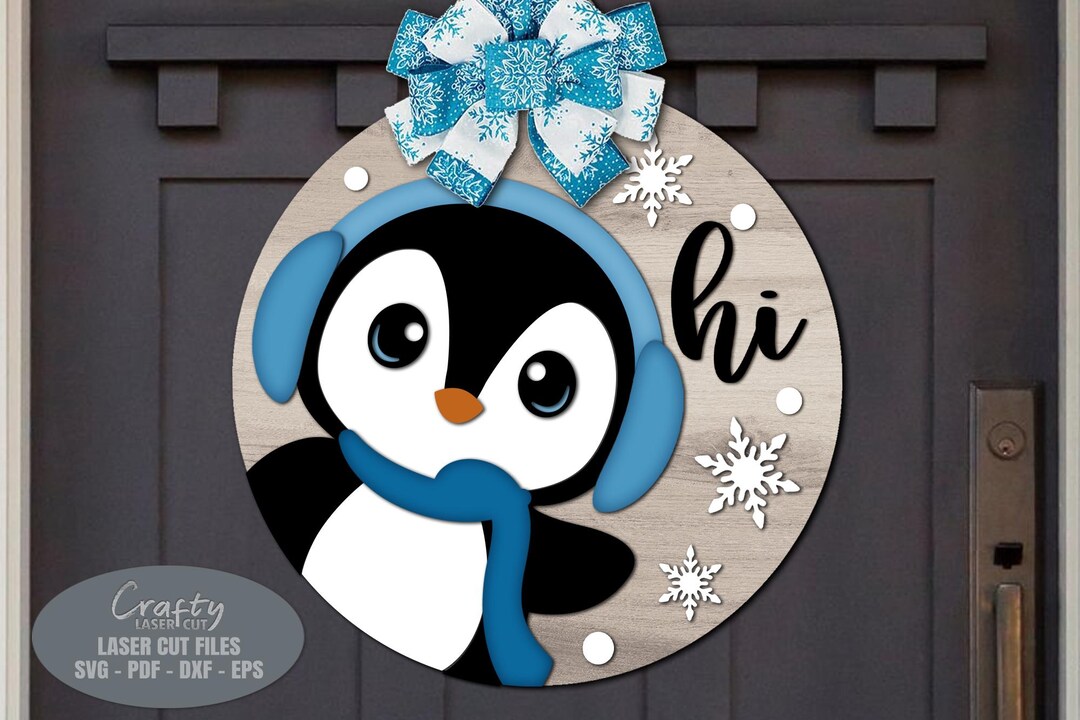 Penguin Door Hanger SVG - Welcome Sign Svg - Laser Cut Files - Penguin ...