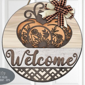 Pumpkin Welcome Sign SVG Fall Door Hanger SVG Sunflower SVG Laser Cut Files Fall Decor Fall ...