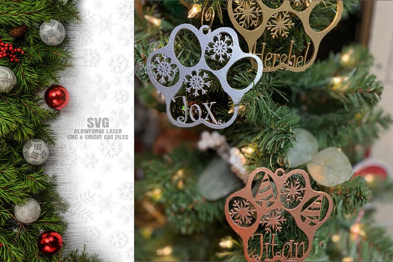 Dog Paw Ornament SVG - Laser Cut Files - Christmas SVG - Tree Ornaments ...
