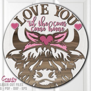 Highland Cow Valentine Door Hanger SVG - Laser Cut Files - Highland Cow ...