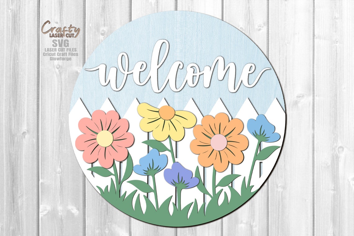 Floral Welcome Sign SVG - Laser Cut Files - Summer Door Hanger SVG ...