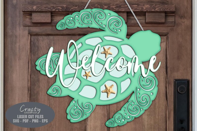 Sea Turtle Door Hanger SVG Laser Cut Files: Beach Welcome Sign SVG ...