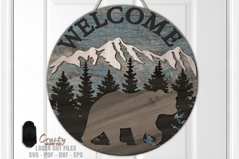 Bear Welcome Sign SVG - Forest Door Hanger SVG - Laser Cut Files - Bear ...