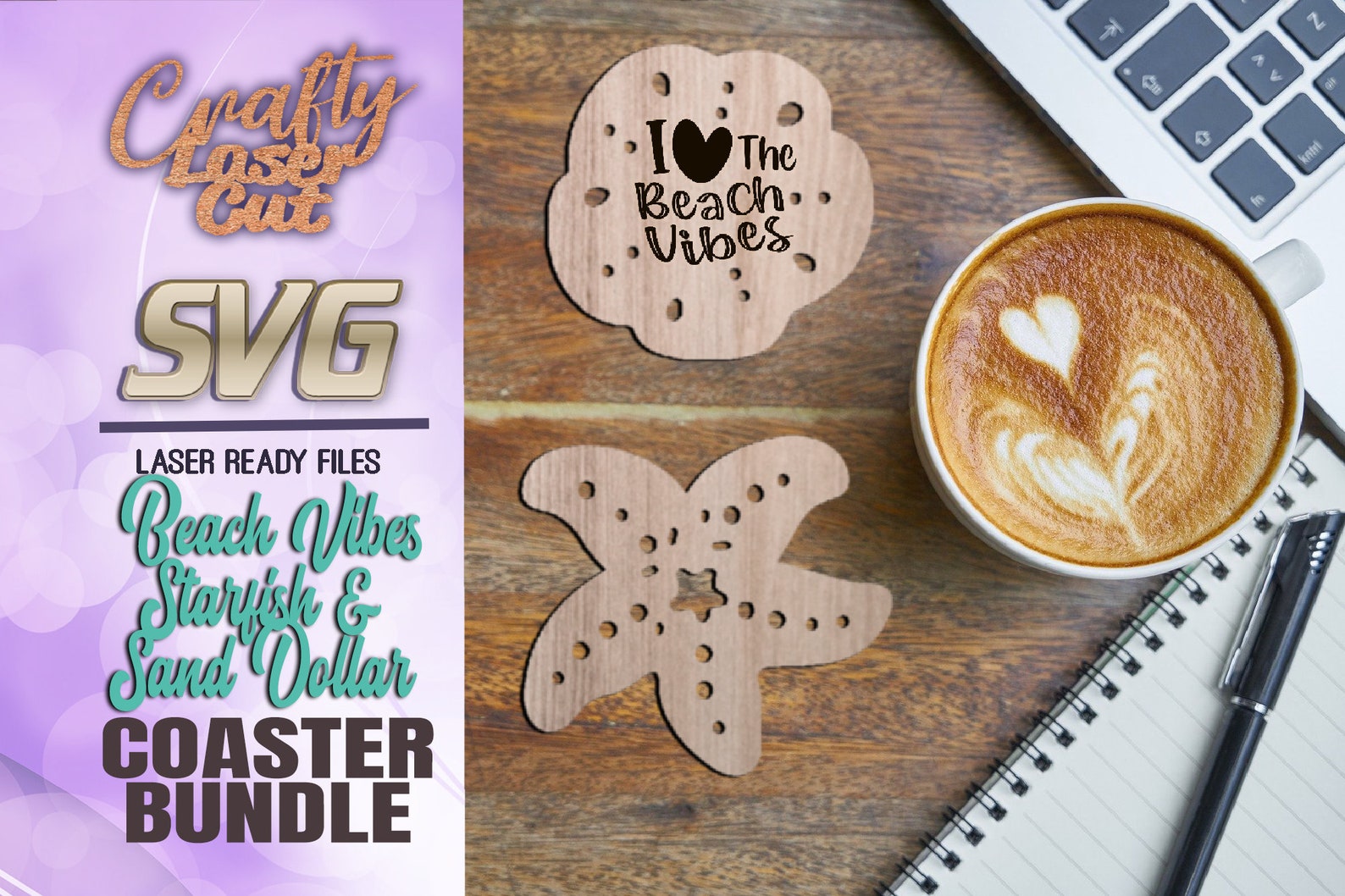 Beach Vibes Coaster SVG Laser Cut Files Bundle Glowforge - Etsy
