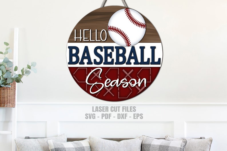 Baseball Door Hanger SVG - Hello Baseball Season Sign SVG - Baseball ...