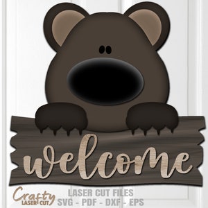 Bear Welcome Sign SVG Laser Cut Files Bear SVG Bear Door Hanger SVG ...