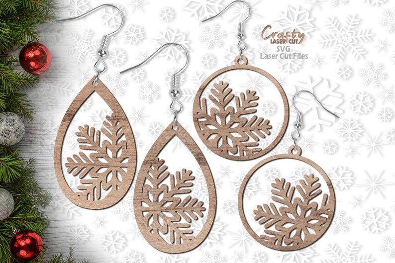 Snowflake Earring SVG Laser Cut Files Bundle: Winter, Christmas ...