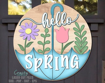 Floral Umbrella Welcome Sign Svg Spring Door Hanger Svg Umbrella Svg ...