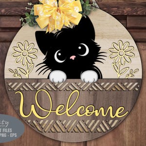 Cat Door Hanger SVG - Floral Welcome Sign SVG - Daisy SVG - Laser Cut ...