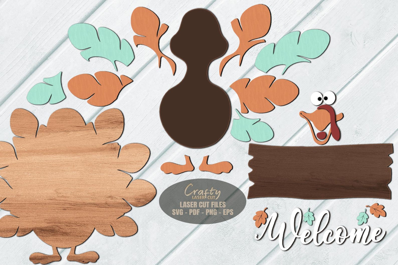 Thanksgiving Door Hanger SVG Turkey Welcome Sign SVG, Laser Cut Files ...