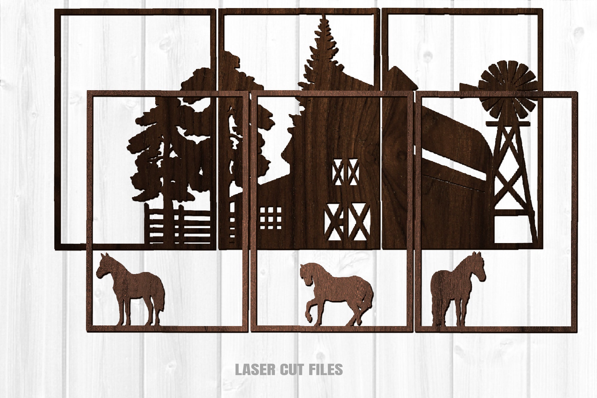 3 Piece Horse Scene SVG Laser Cut Files Barnyard Scene SVG - Etsy UK