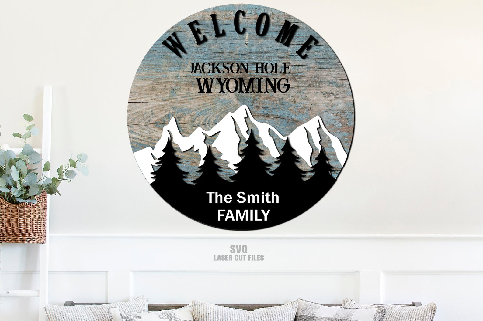 Mountain Welcome Sign SVG Laser Cut Files: Cabin Door Hanger SVG ...