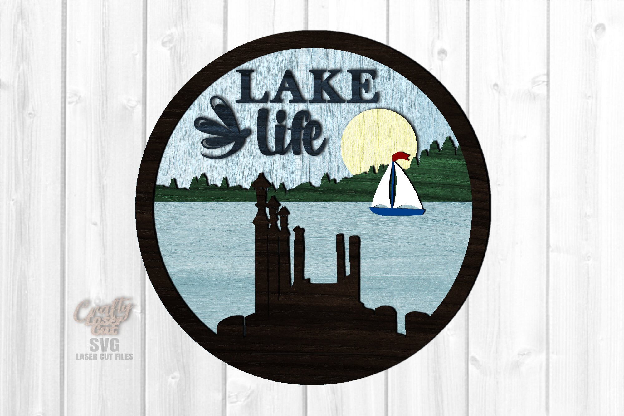 Laser Cut Files Sailboat Lake Life Sign SVG Adventure Trees Dragonfly ...