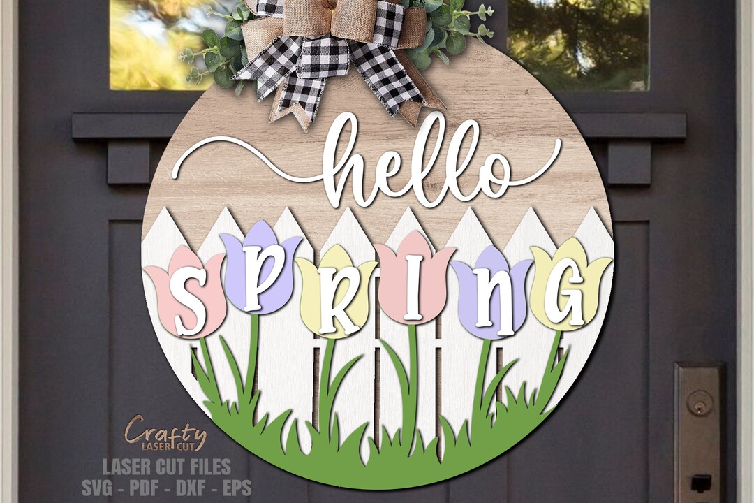 Hello Spring Tulip Door Hanger SVG spring Welcome Sign Svg Spring ...