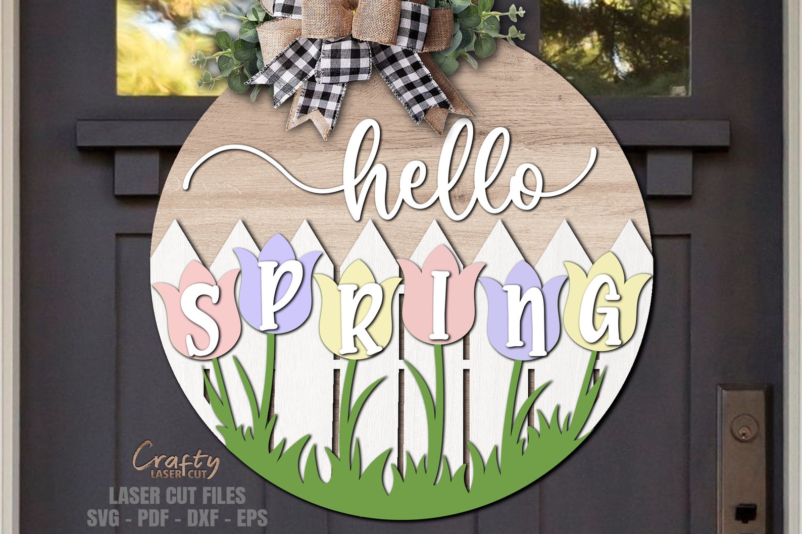 Hello Spring Tulip Door Hanger SVG - Spring Welcome Sign Svg - Spring ...