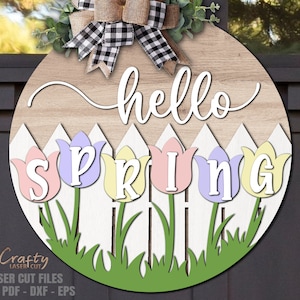 Hello Spring Tulip Door Hanger SVG - Spring Welcome Sign Svg - Spring ...