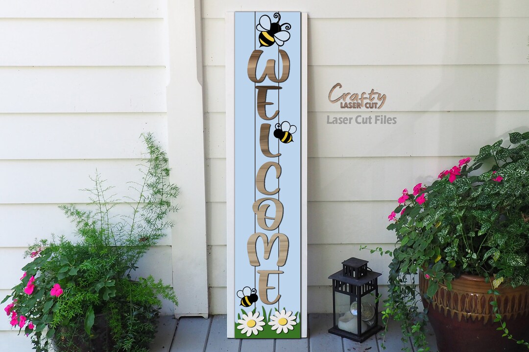 Bee Welcome Sign SVG - Daisy Porch Sign SVG - Laser Cut Files - Daisy ...