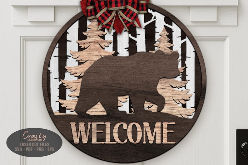 Bear Door Hanger SVG Laser Cut Files, Forest Welcome Sign SVG ...