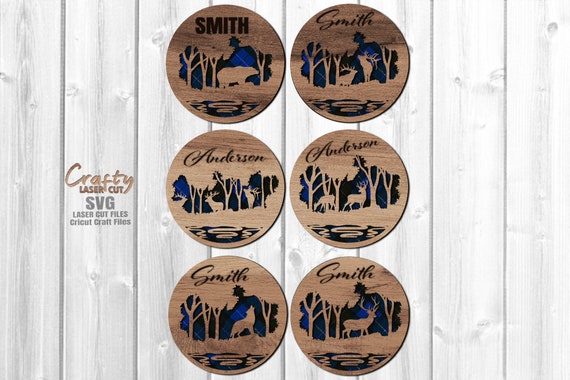 Monogram Coaster SVG Bundle Laser Cut Files Wildlife SVG - Etsy