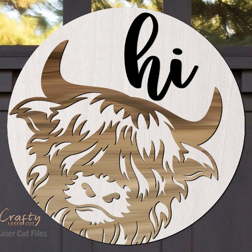 Highland Cow Door Hanger Svg Laser Cut Files Cow Head Svg Etsy Finland