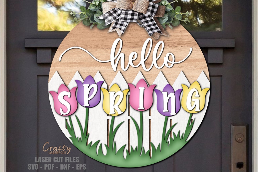 Hello Spring Tulip Door Hanger SVG - Spring Welcome Sign Svg - Spring ...