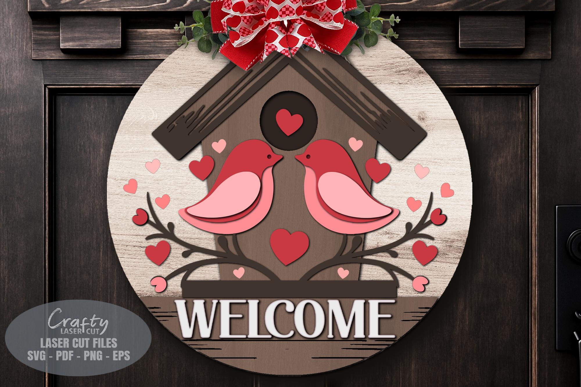 Valentine Door Hanger SVG Laser Cut Files, Love Birds, Birdhouse ...