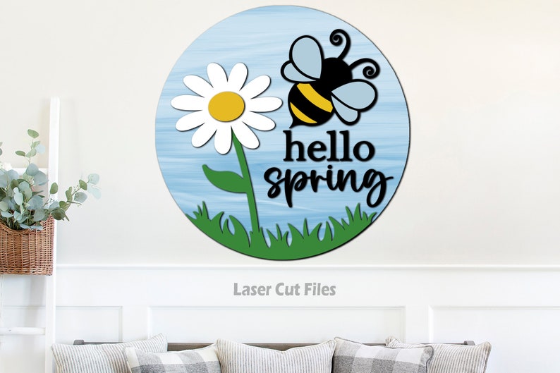 Spring Door Hanger SVG Laser Cut Files Bee SVG Daisy Svg - Etsy