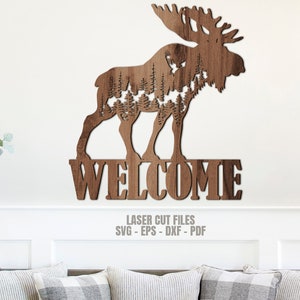 Moose Door Hanger SVG Laser Cut Files: Forest Welcome Sign SVG ...