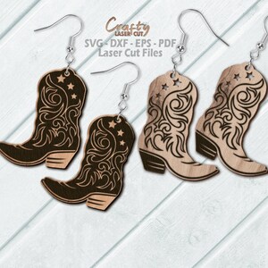 Cowboy Boots Earring SVG Laser Cut Files: Cowgirl Western Earrings SVG ...