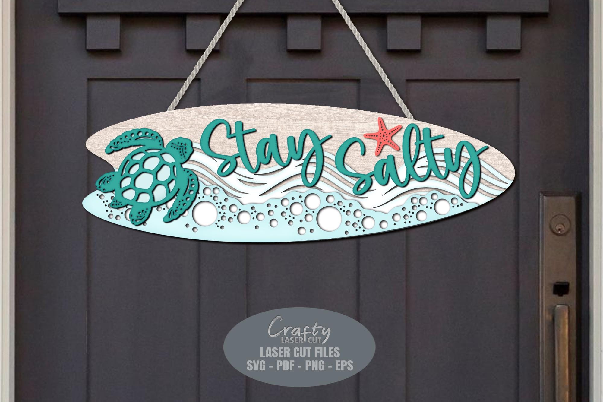 Surfboard Door Hanger SVG Laser Cut Files: Beach Turtle Welcome Sign ...