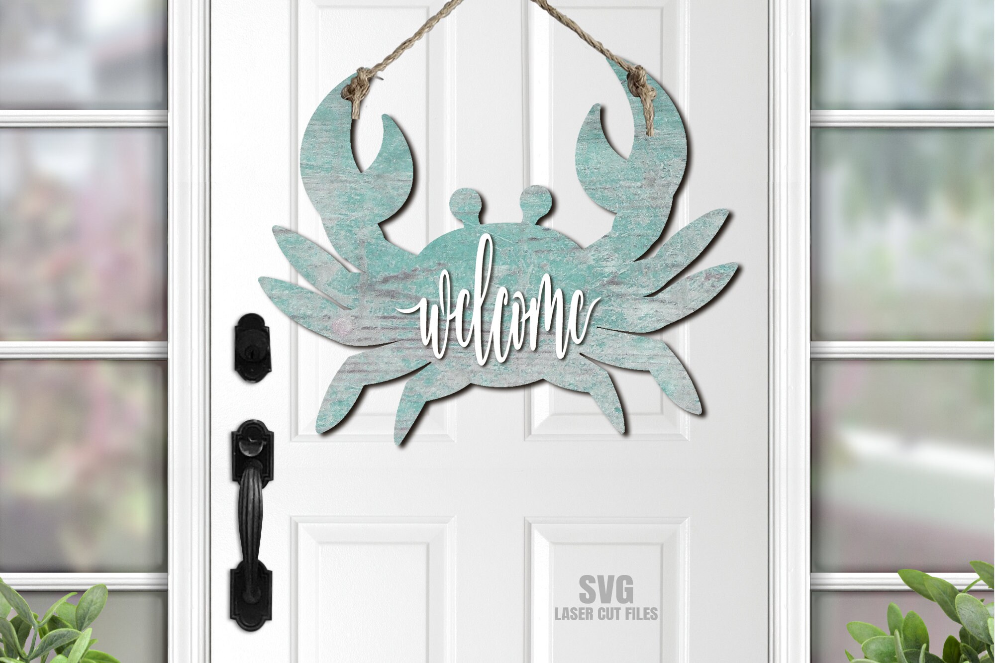 Crab Welcome Sign SVG Laser Cut Files: Beach Door Hanger SVG, Glowforge ...