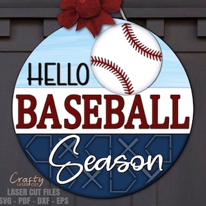Baseball Door Hanger SVG - Hello Baseball Season Sign SVG - Baseball ...