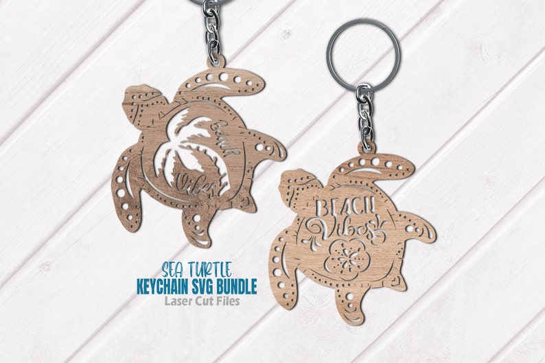 Turtle Keychain SVG Laser Cut Files Bundle: Beach Charm SVG, Glowforge ...