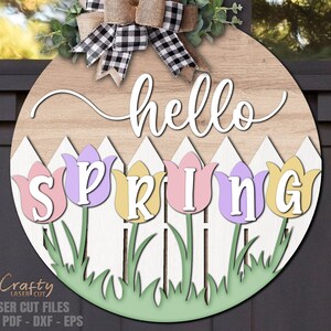 Hello Spring Tulip Door Hanger SVG - Spring Welcome Sign Svg - Spring ...
