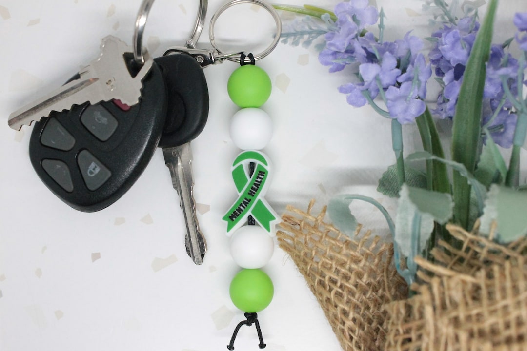Mental Health Awareness Ribbon Silicone Beaded Keychain, Mental Health ...