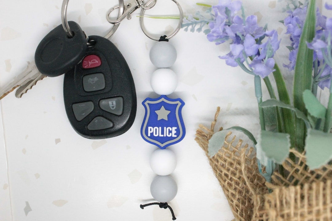 Police Silicone Beaded Keychain, Police Badge Keychain, Police Officer ...
