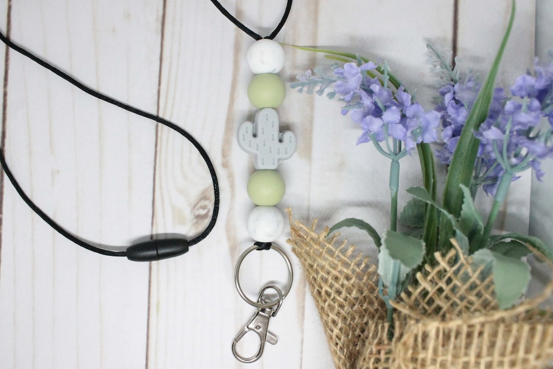 Cactus Silicone Lanyard, Silicone Lanyard, Breakaway Lanyard, Beaded ...