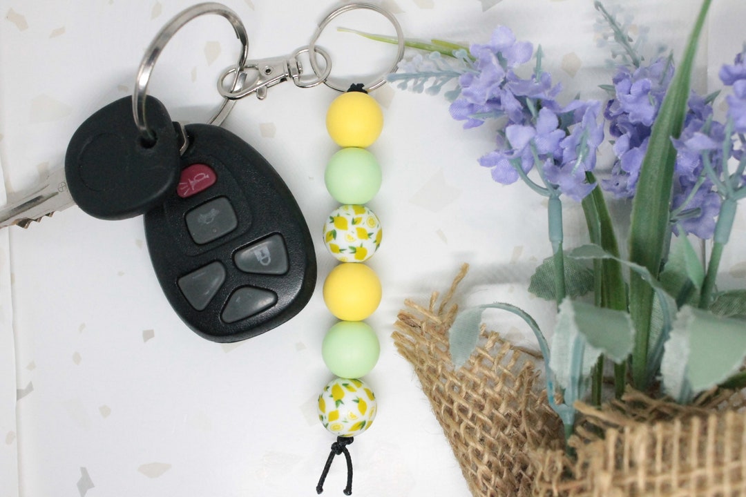Lemon Silicone Beaded Keychain, Lemon Keychain, Fruit Keychain, Unique ...