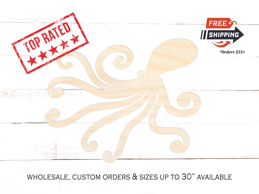 Octopus Wood Cutout, Octopus Crafting Blanks, Unfinished Wooden Octopus ...