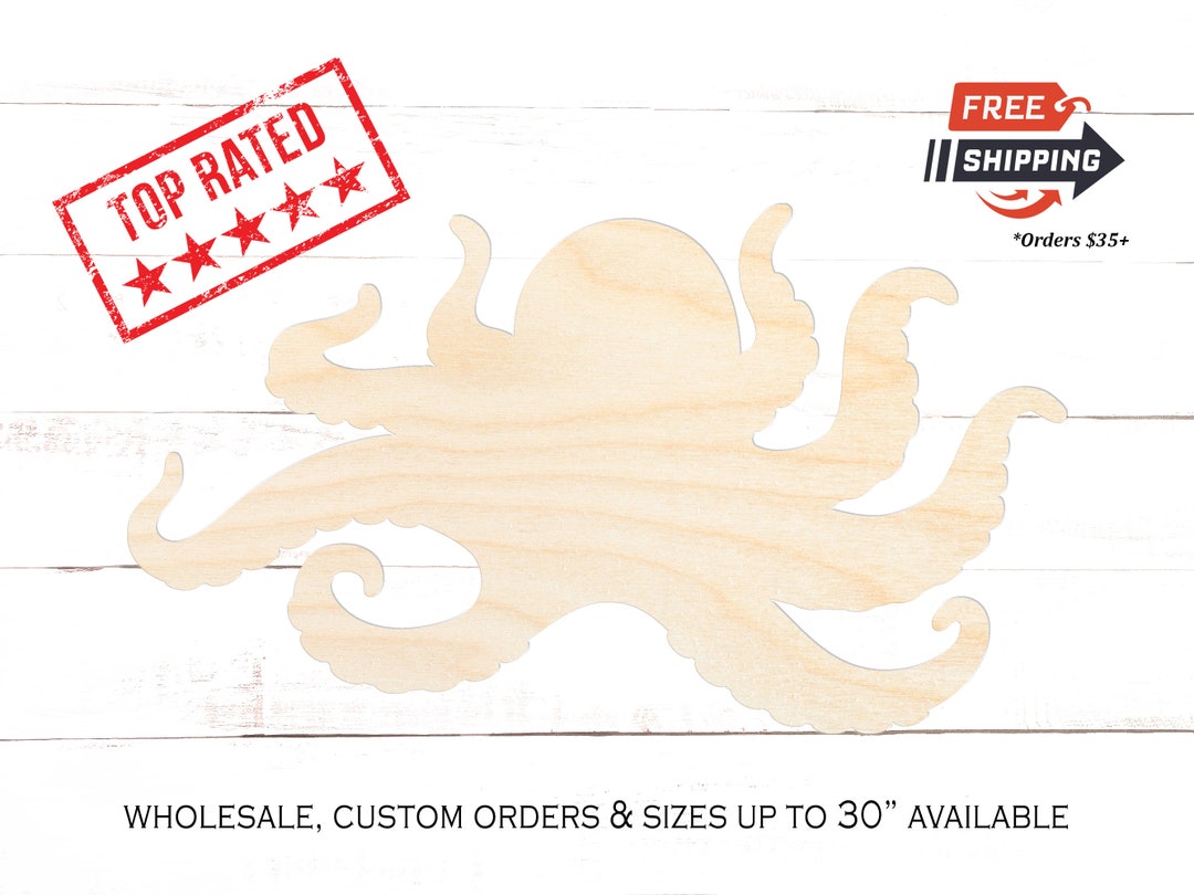 Octopus Wood Cutout, Octopus Crafting Blanks, Unfinished Wooden Octopus ...