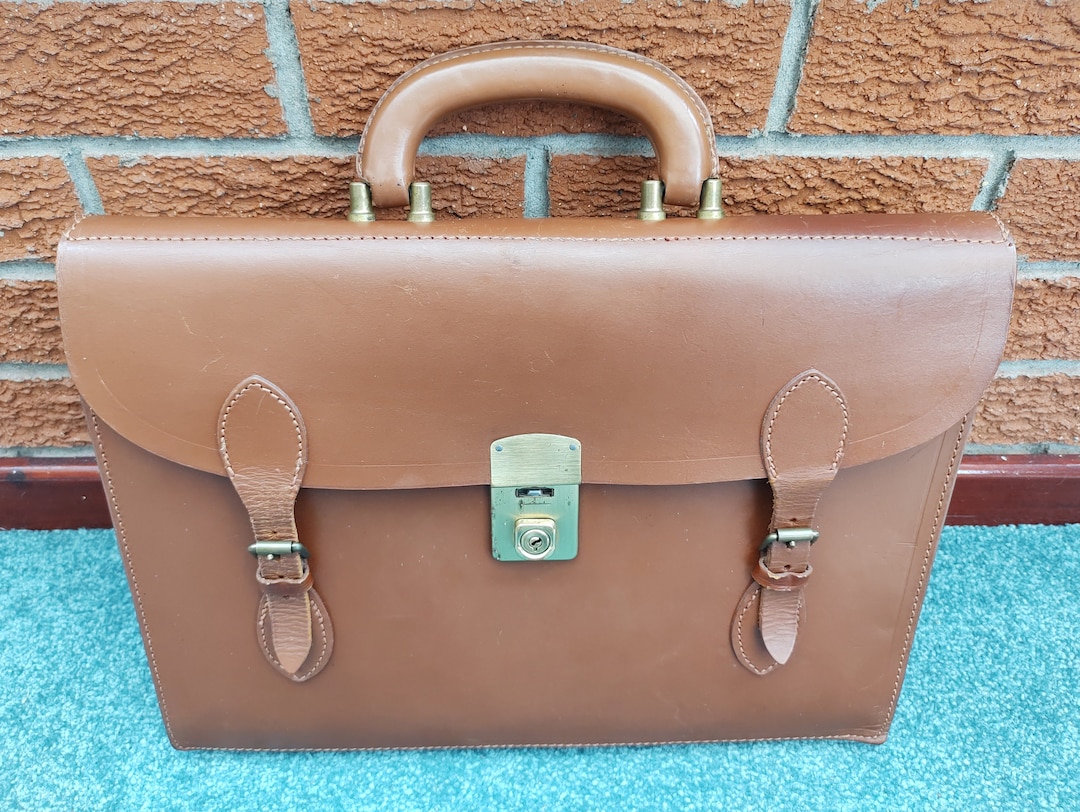 Mid Tan / Brown Vintage Leather Briefcase, Classic English Style ...
