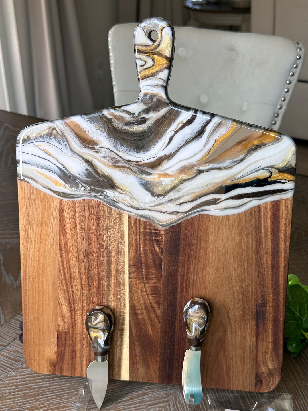 Earth Tone Cheese Board, Resin Cheese Board, Charcuterie Board Gift Set ...